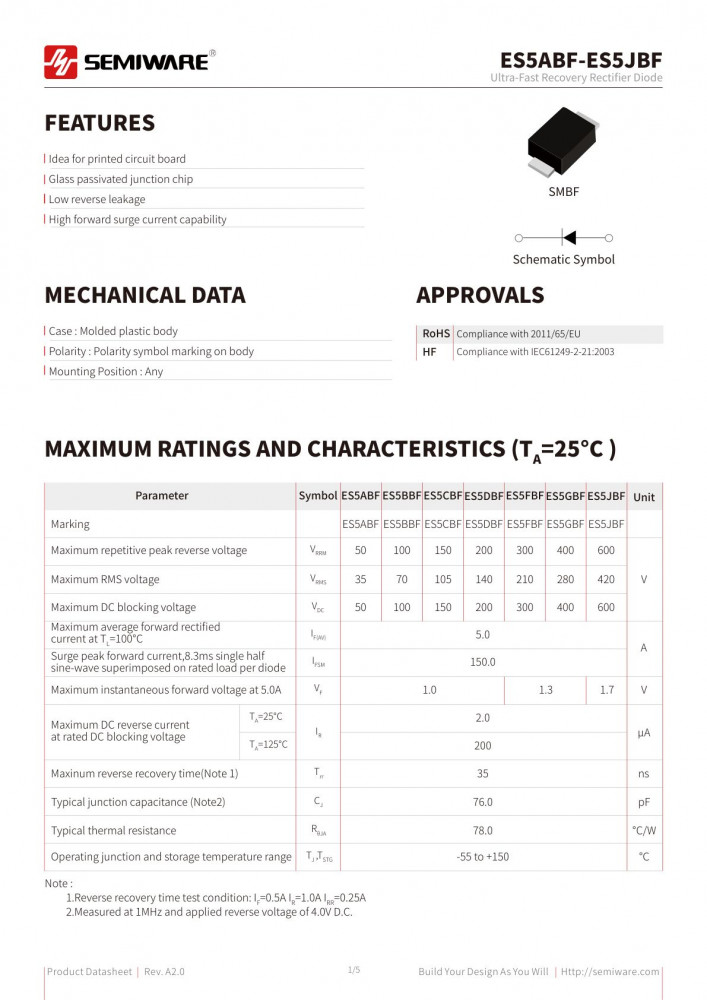 SEMIWARE ES5FBF datasheet page 1
