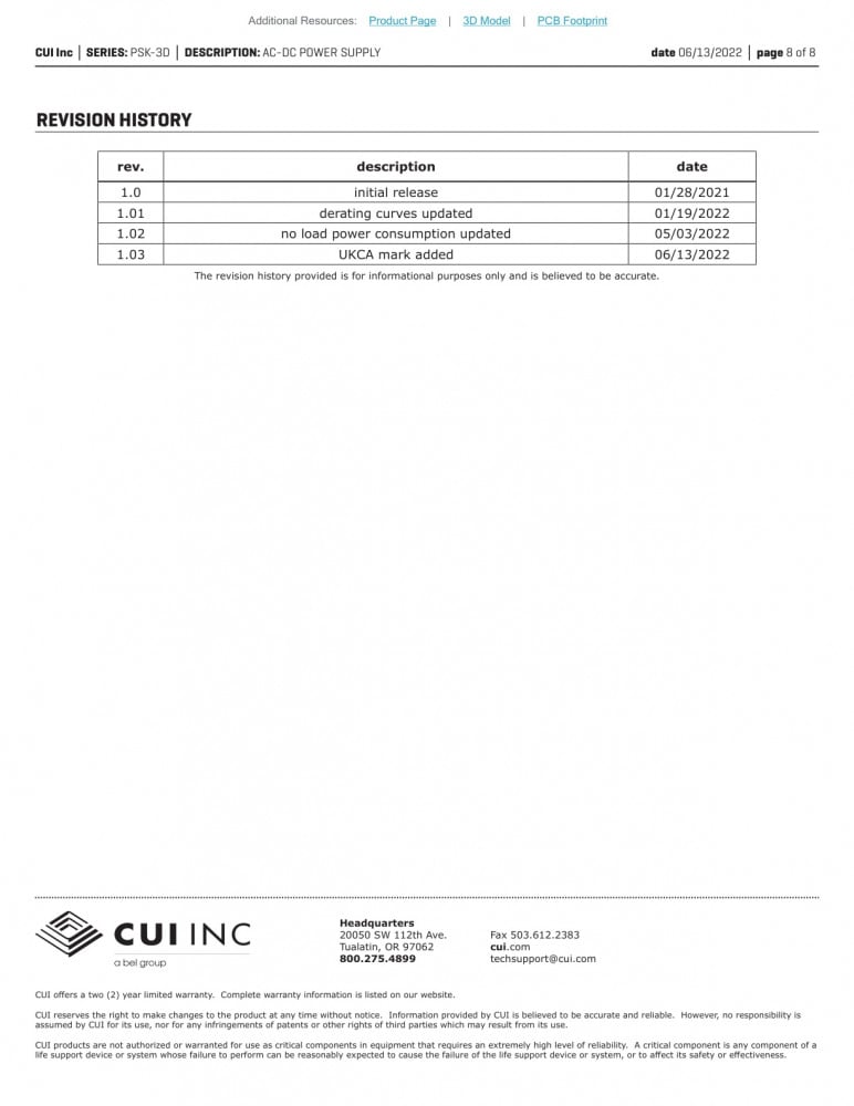CUI PSK-3D datasheet page 8