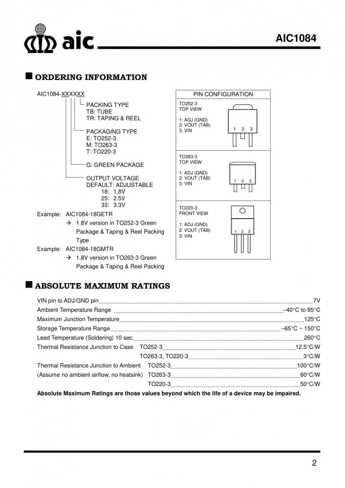 AIC1084 datasheet page 2