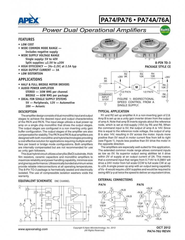 APEX PA76 datasheet page 1