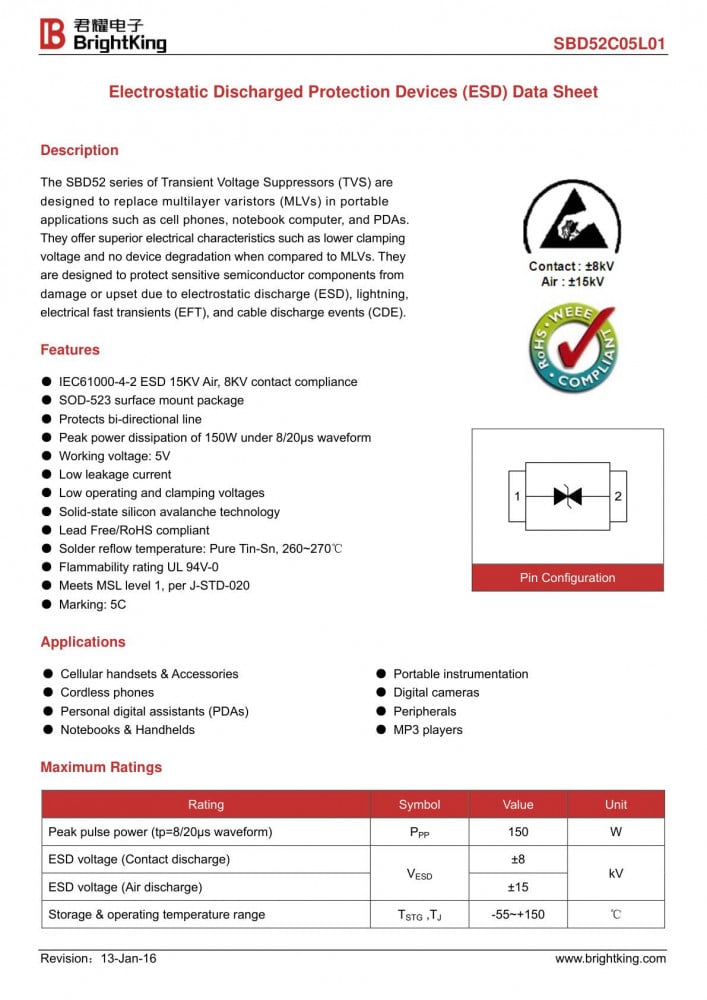 SBD52C05L01 datasheet page 1
