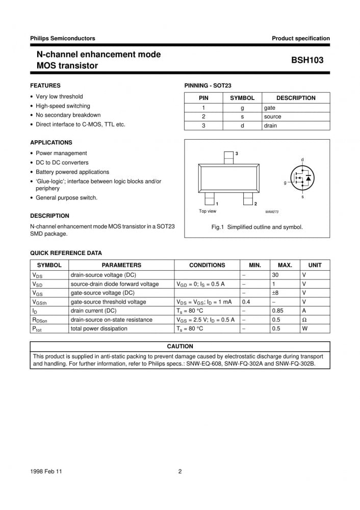 BSH103 datasheet page 3