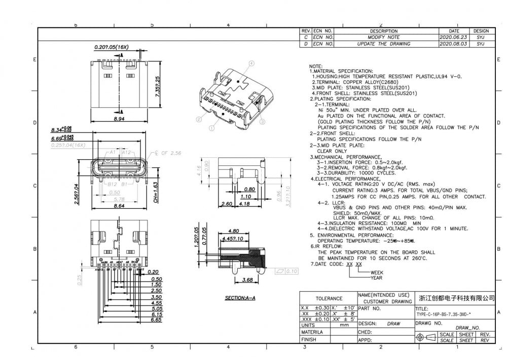 CAX TYPE-C-16P-BS-7.35-3MD-B drawing page 1