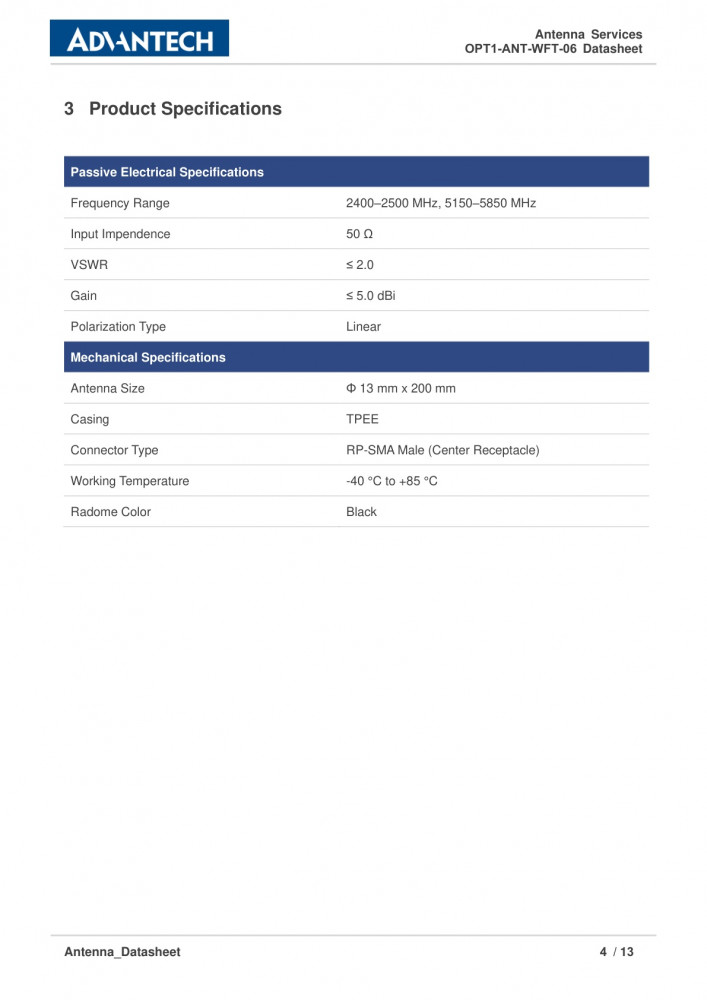 OPT1-ANT-WFT-06 datasheet page 4