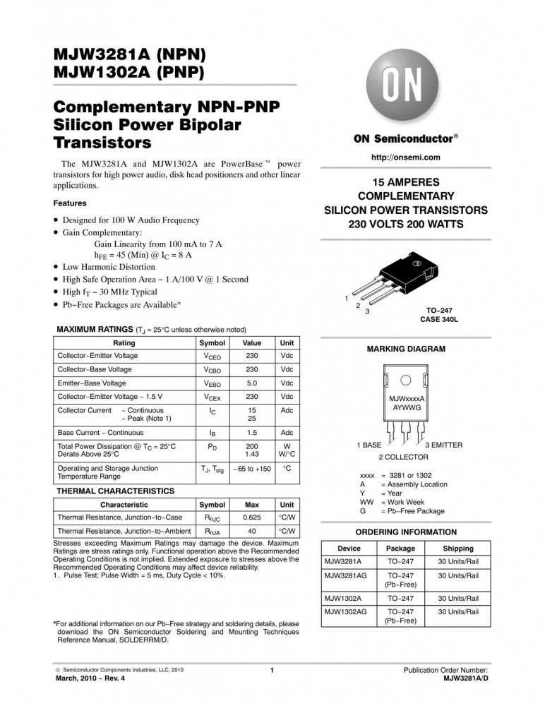 MJW1302A datasheet page 1