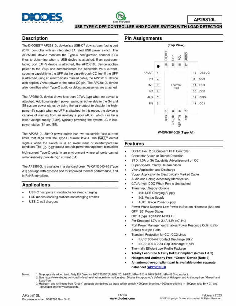 AP25810LDFZ20-13 datasheet page 1
