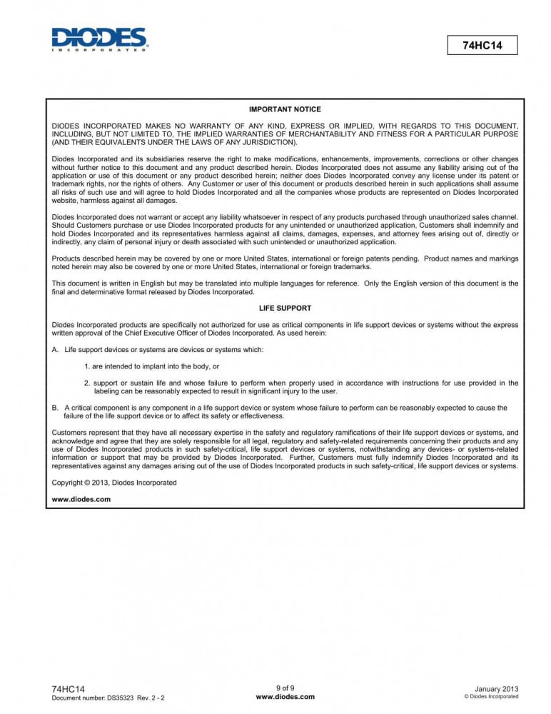 74HC14S14-13 datasheet page 9