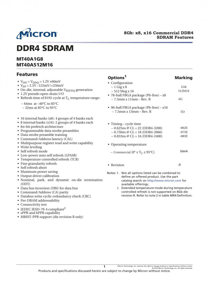 DDR4 SDRAM technical document page 1