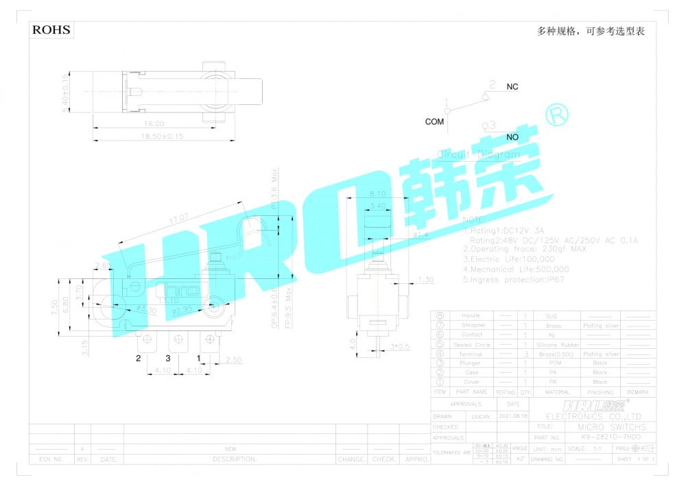 K9-2821D-7HDD technical drawing page 1