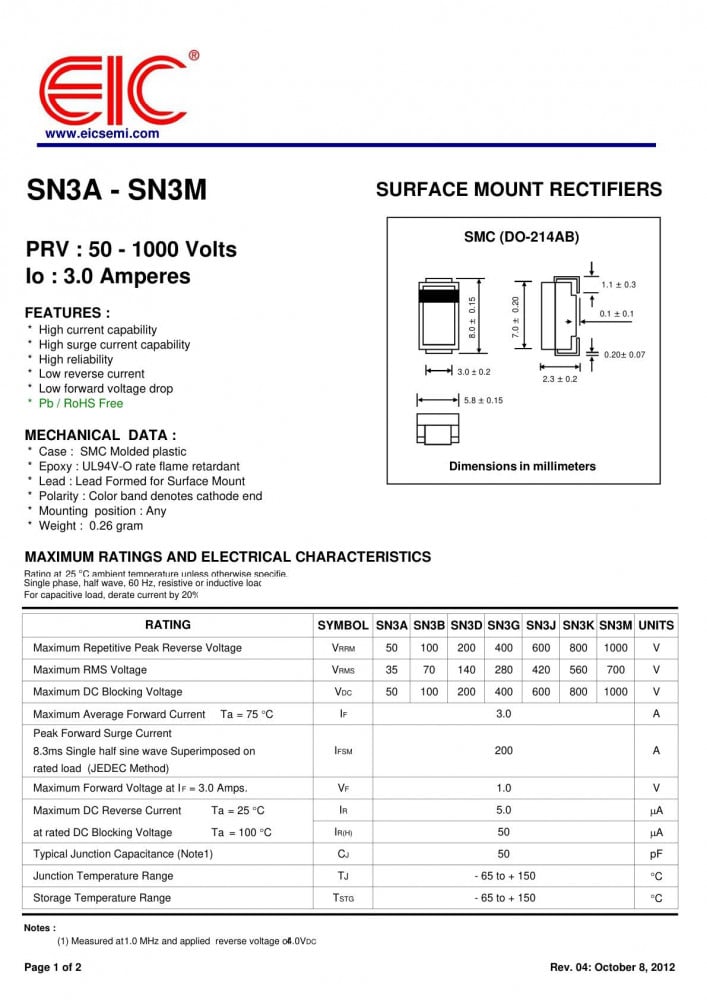 EIC SN3M datasheet page 1