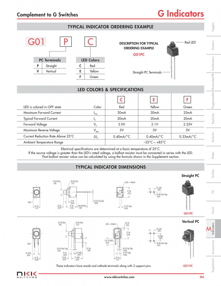 NKK Switches G01PC technical document page