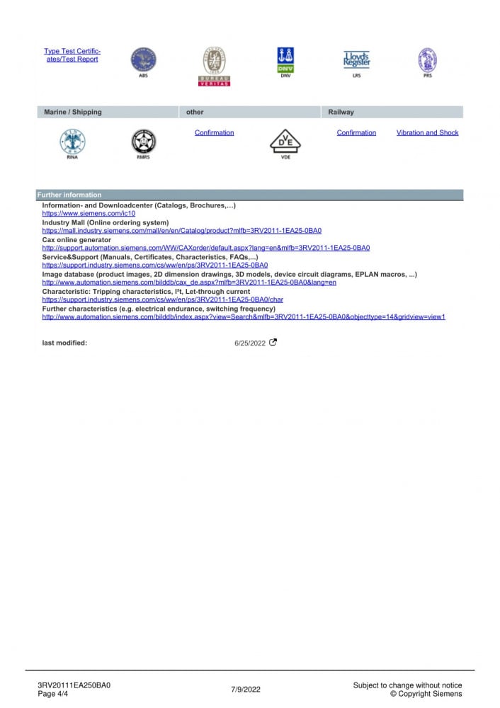 SIEMENS 3RV20111EA250BA0 datasheet page 4