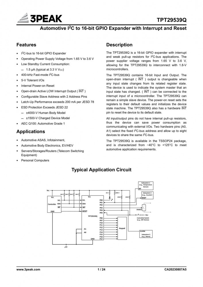 TPT29539Q datasheet page 1