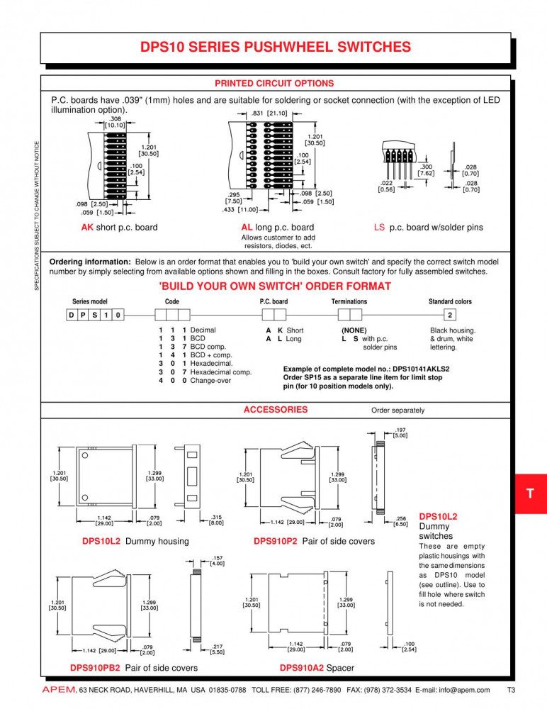 APEM DPS10 series technical document page 3