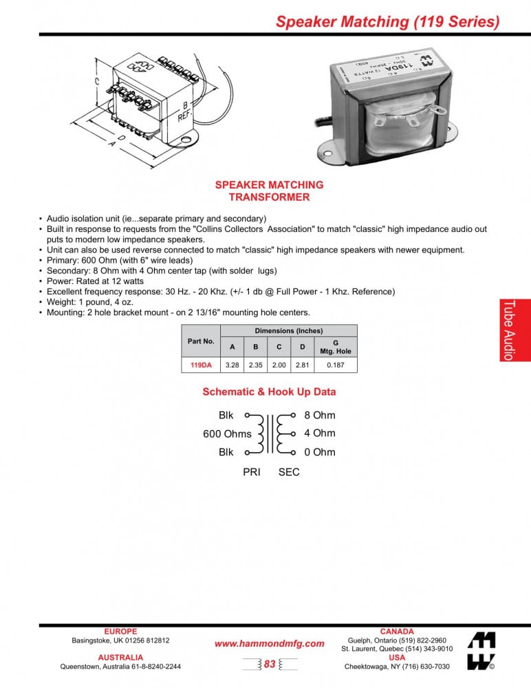 Hammond 119DA technical document