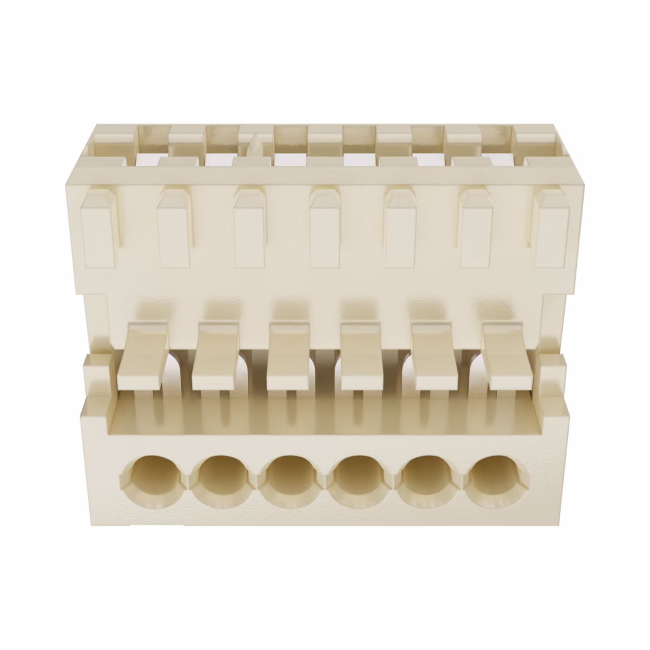 Appli-Mate RAST 2.5 Connector, 2.50mm Pitch, Female, 6 Circuits, Polarizing Rib Between 2/3, Locking Pips, Slotted Endwalls, Tin Plating for sale