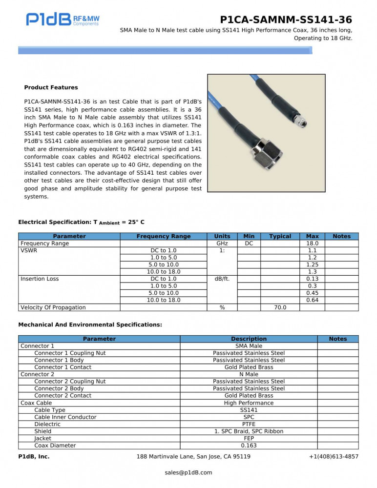 P1CA-SAMNM-SS141-36 product documentation page 1