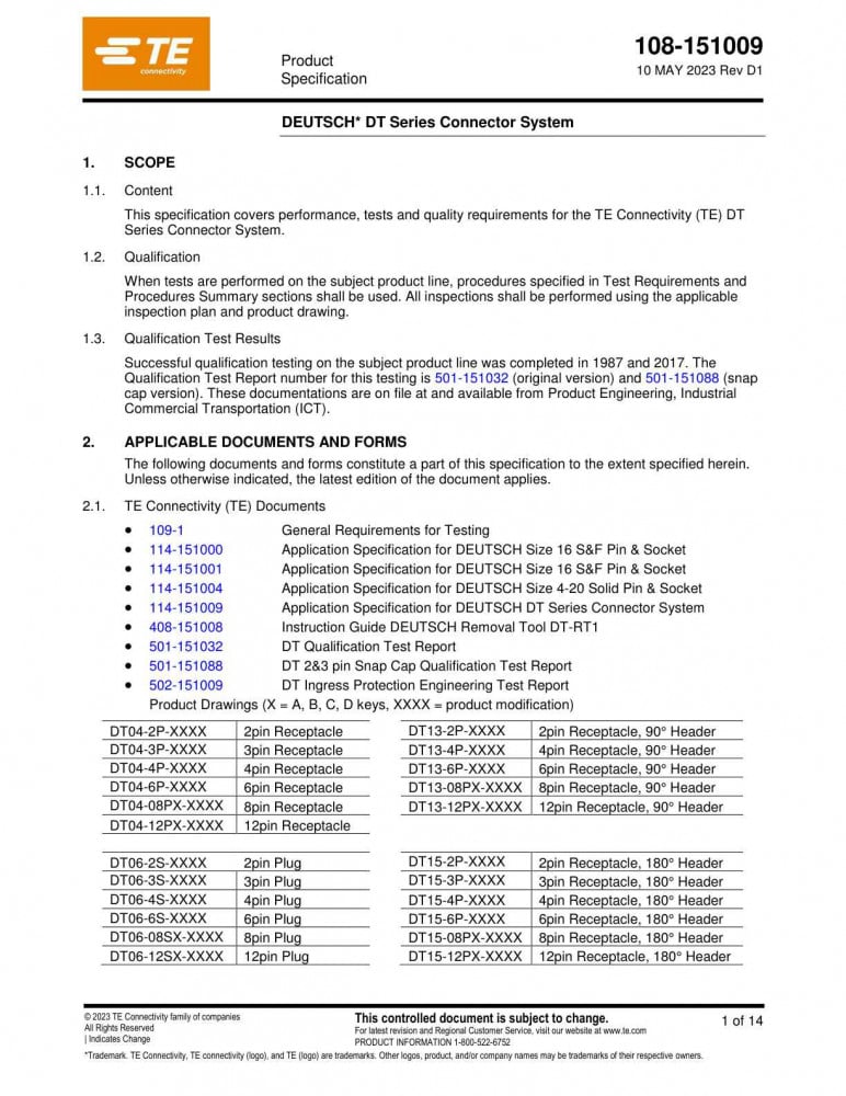 DT Series specification page 1