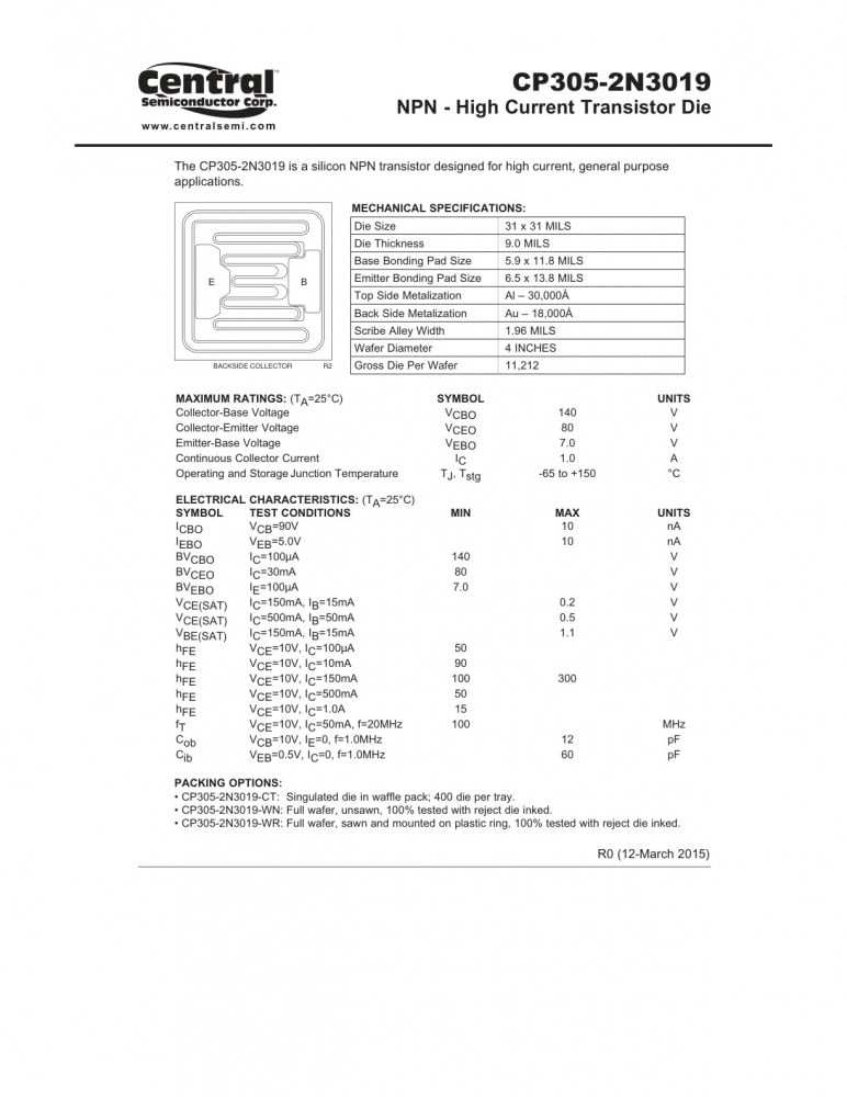 CP305-2N3019 technical document page 1