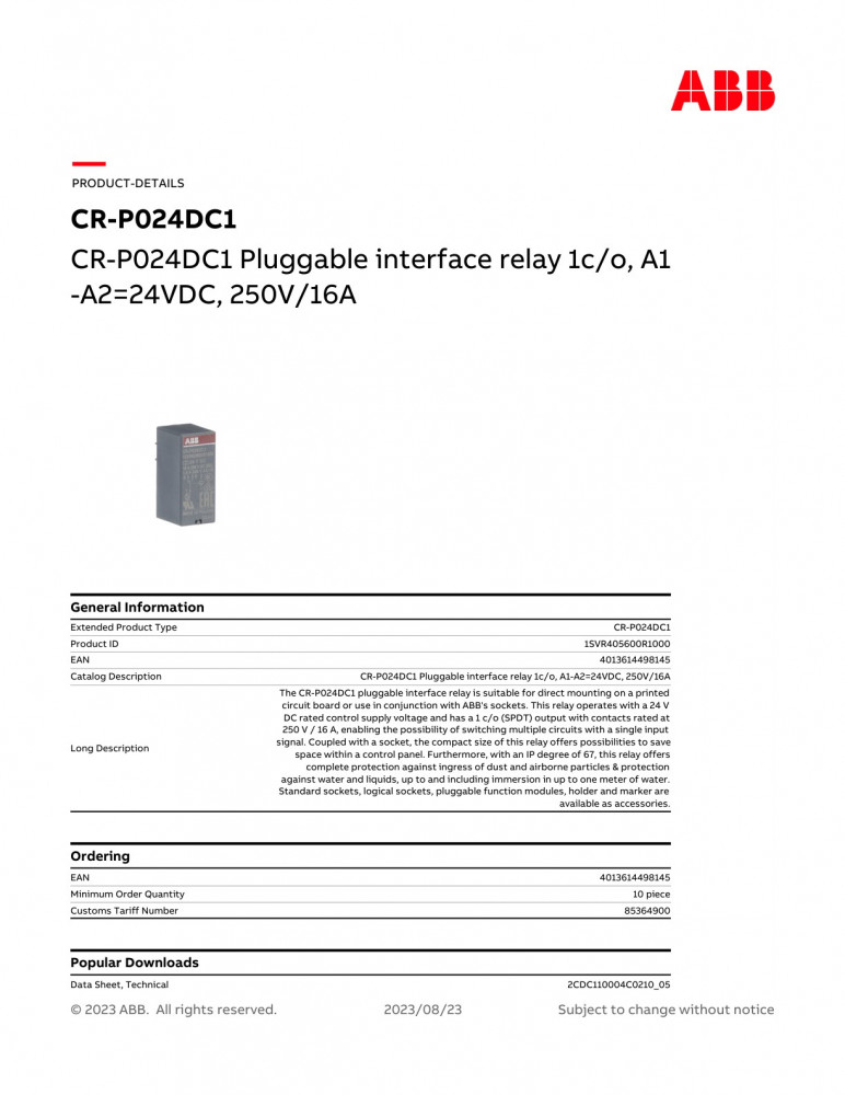 ABB CR-P024DC1 technical document page 1