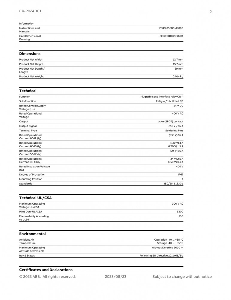 ABB CR-P024DC1 technical document page 2