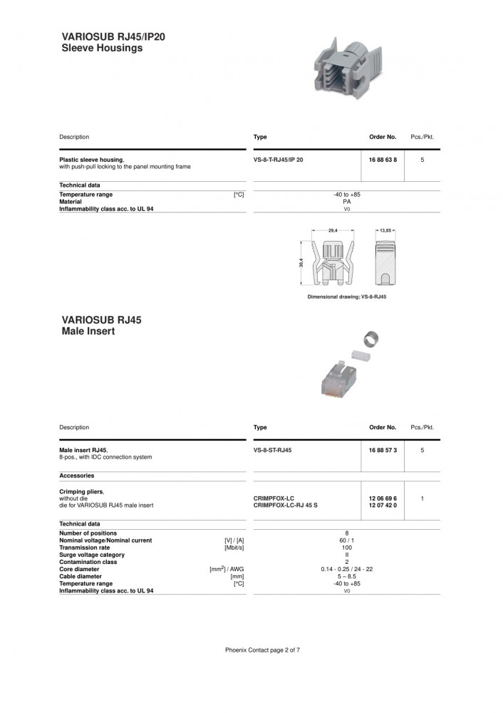 Phoenix Contact VARIOSUB RJ45/IP20 technical document page 2