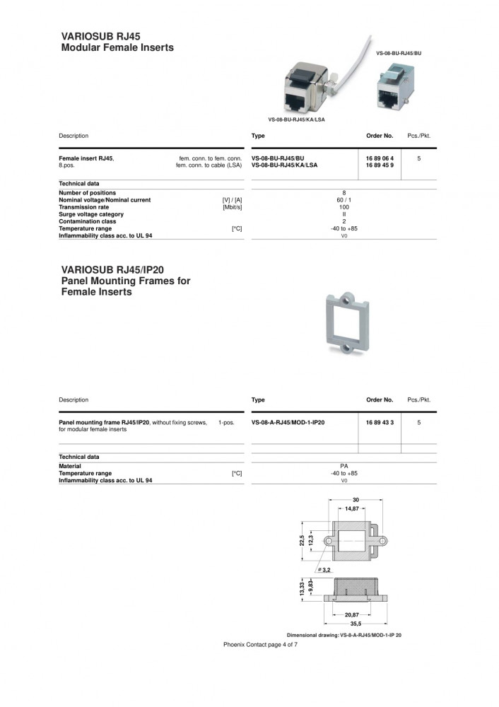 Phoenix Contact VARIOSUB RJ45/IP20 technical document page 4