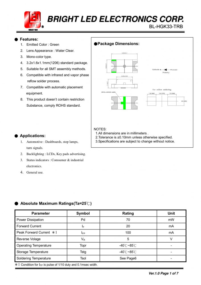 BL-HGK33-TRB datasheet page 2
