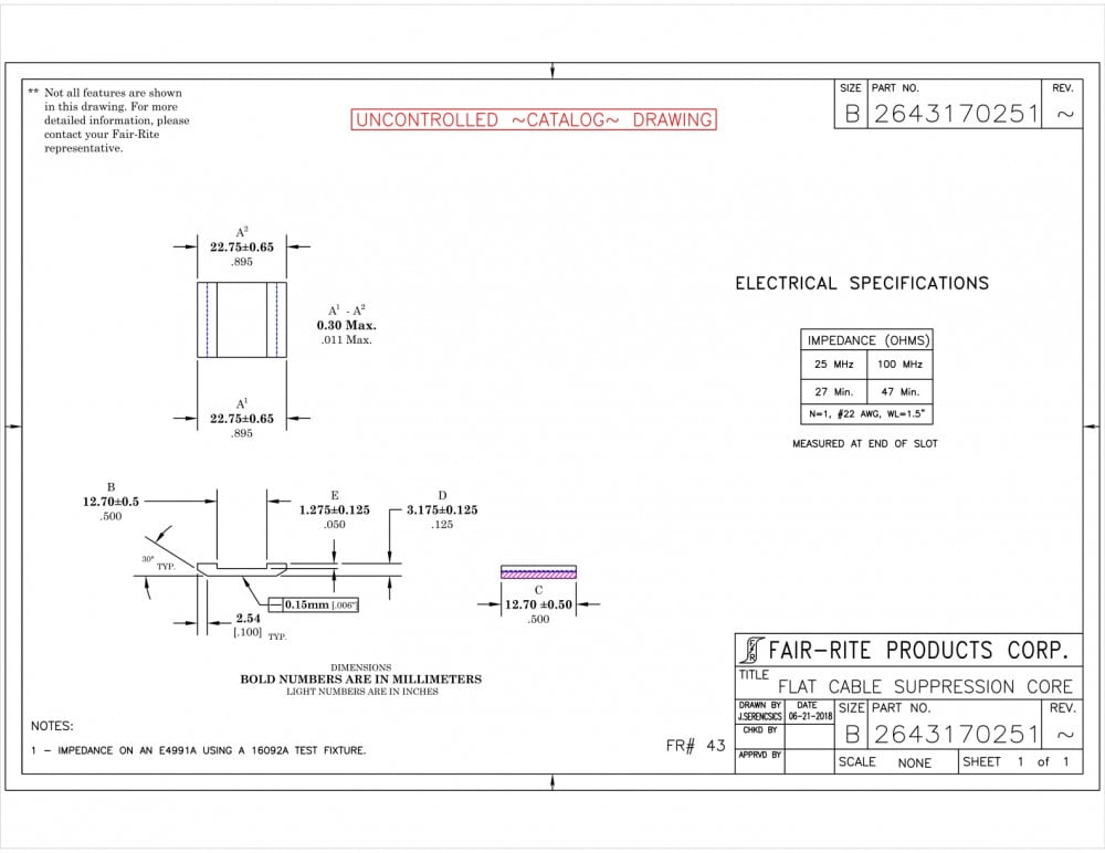 Fair-Rite 2643170251 technical document page