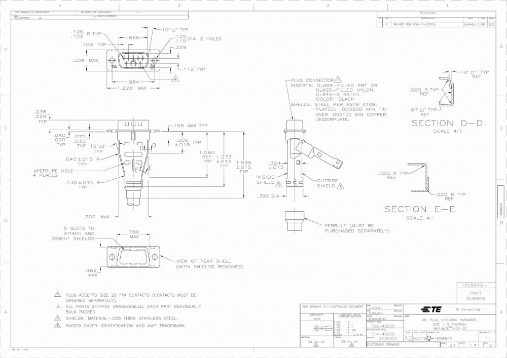 TE Connectivity 1658645-1 controlled drawing preview