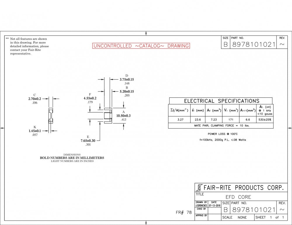 Fair-Rite 8978101021 technical document page