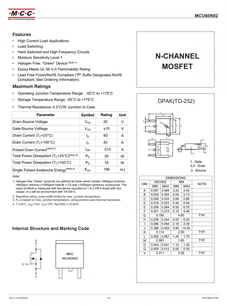 MCU60N02-TP datasheet page 1