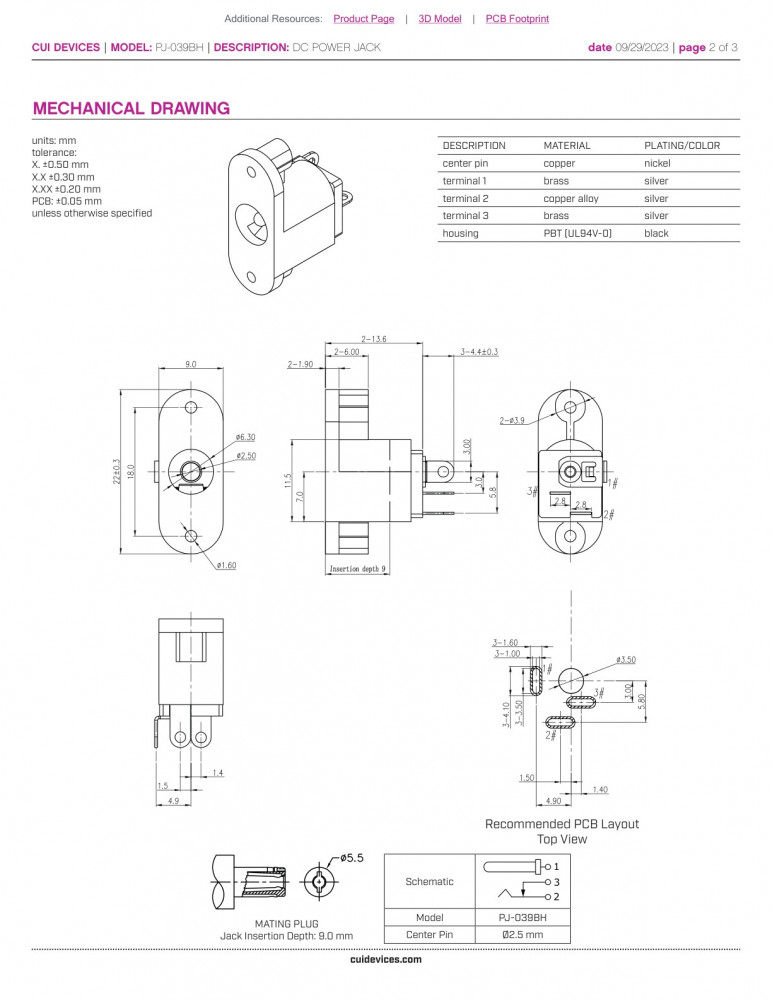 CUI PJ-039BH datasheet page 2
