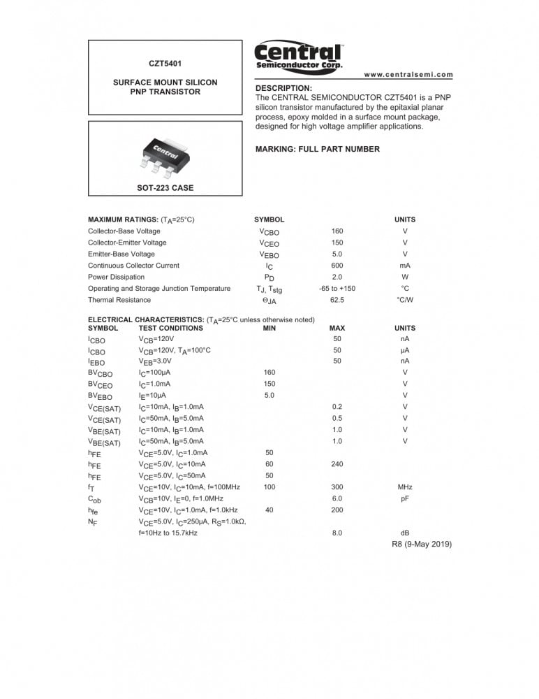 CZT5401 technical document page 1