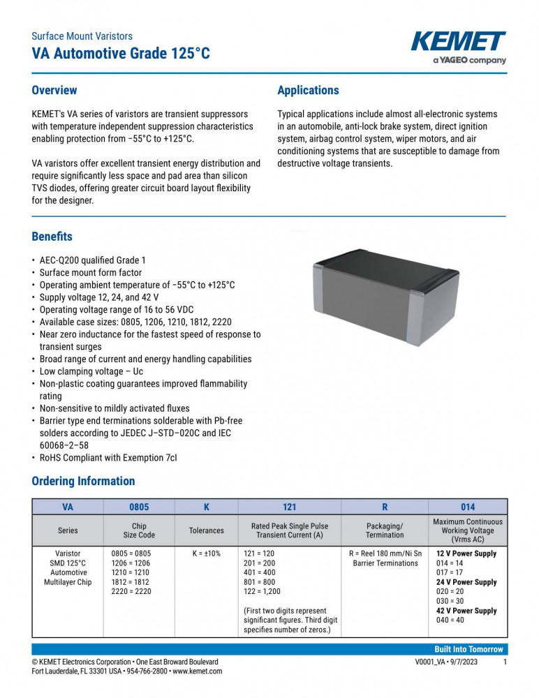 KEMET VA series datasheet page 1