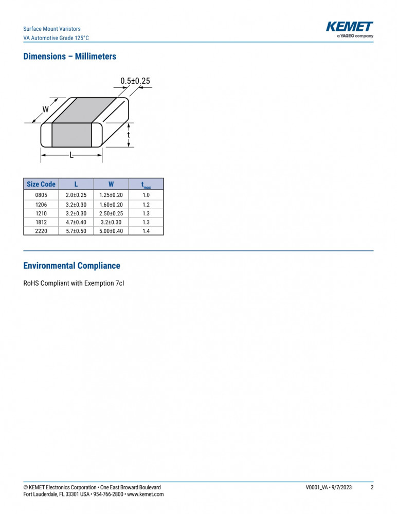 KEMET VA series datasheet page 2
