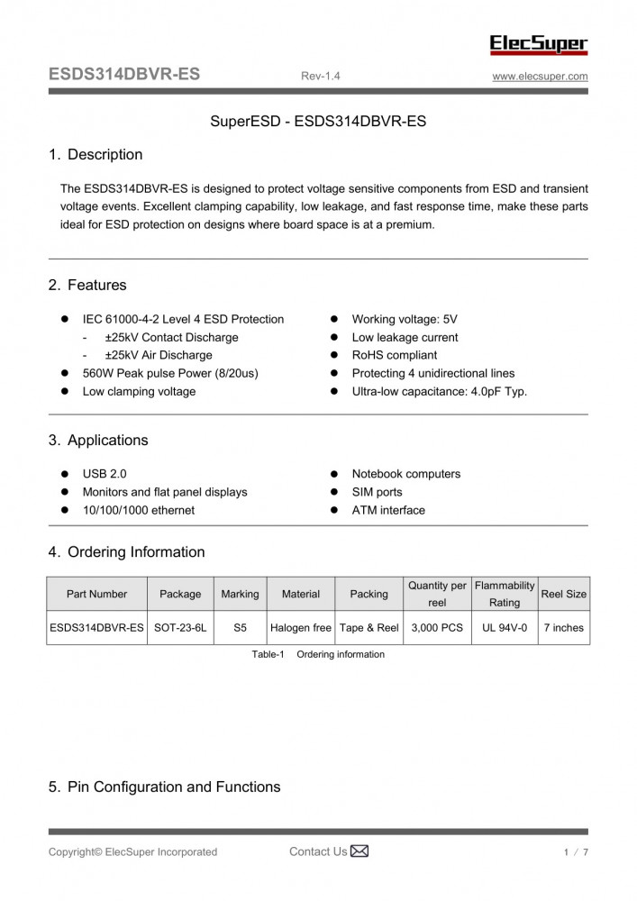 ESDS314DBVR-ES datasheet page 1