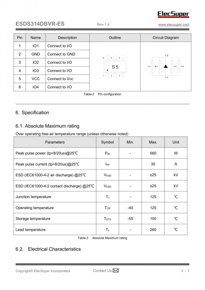 ESDS314DBVR-ES datasheet page 2