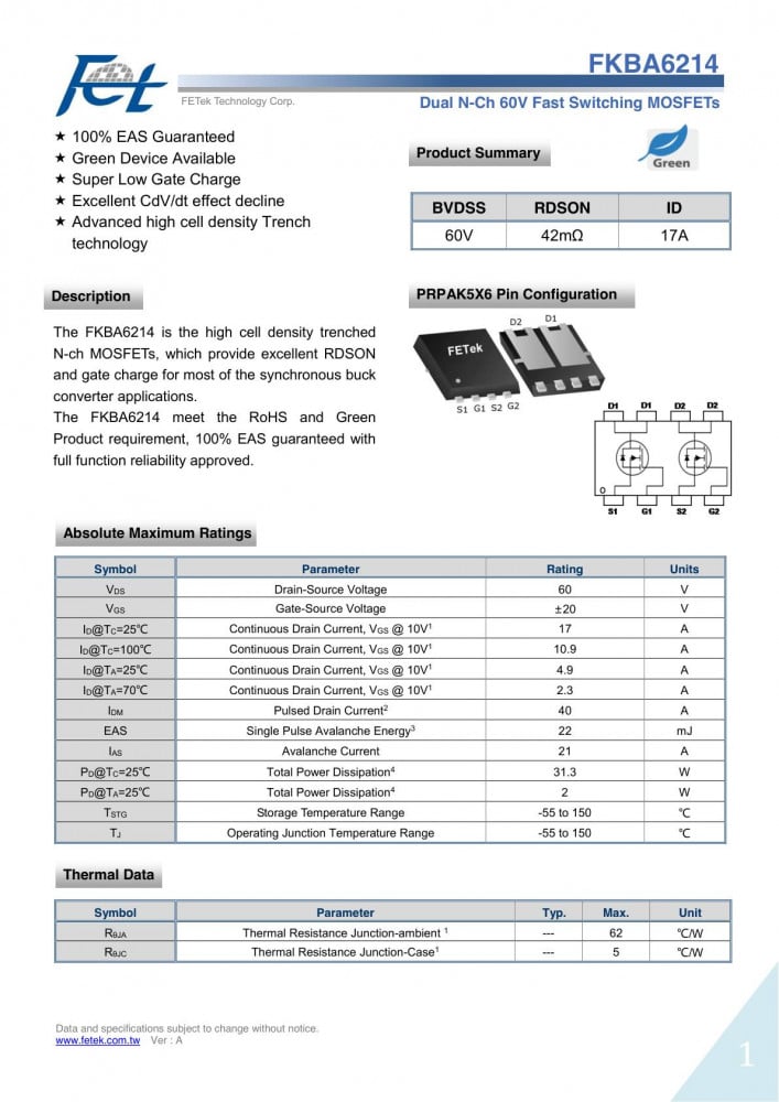 FKBA6214 datasheet page 1