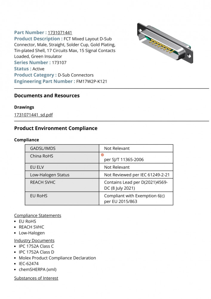 MOLEX 1731071441 product drawing preview, page 1