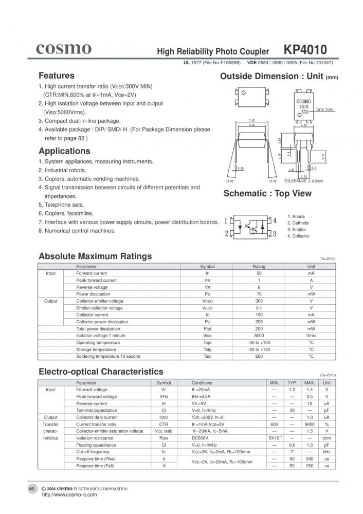 Cosmo KP40101B datasheet page 1