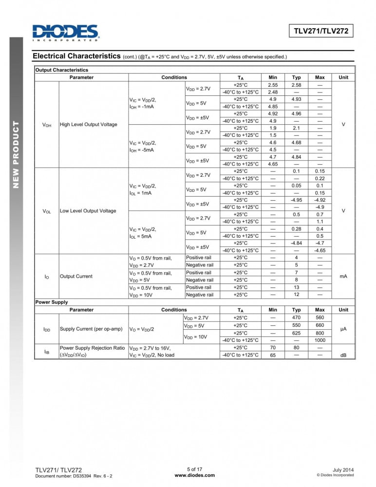 TLV271CW5-7 datasheet page 5