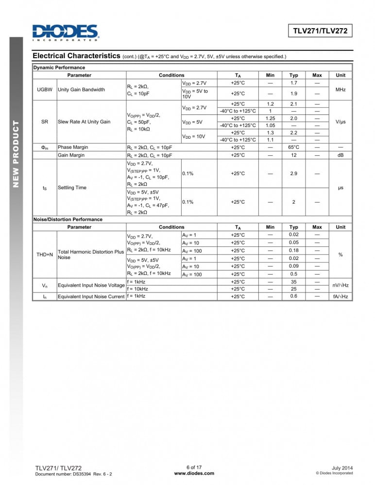 TLV271CW5-7 datasheet page 6