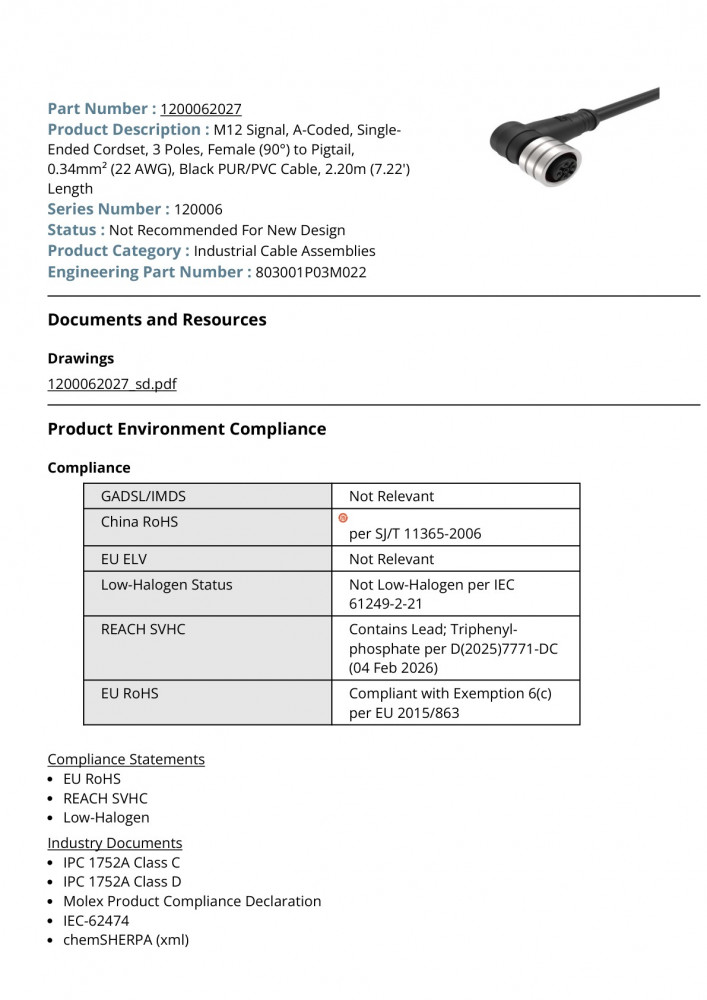 MOLEX 1200062027 product drawing page 1