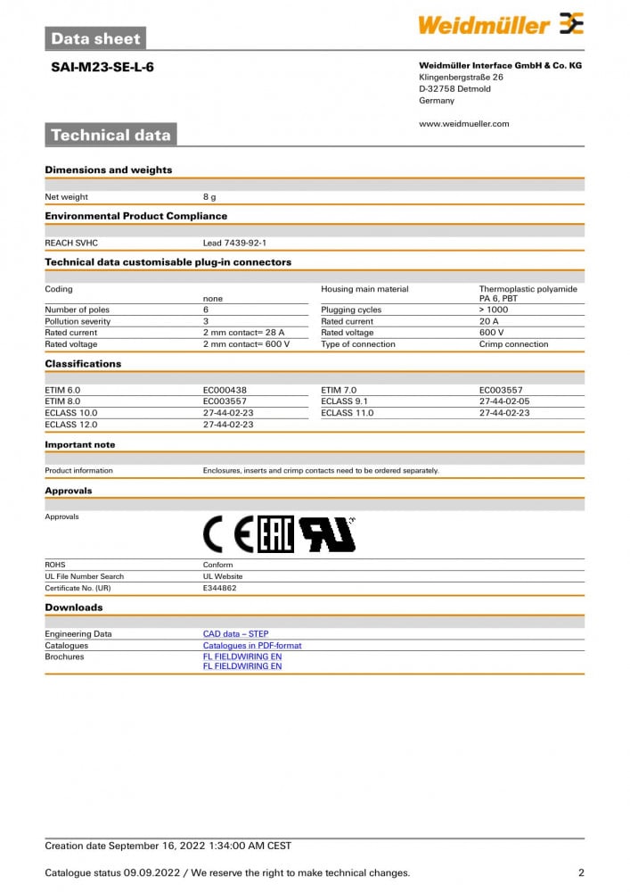 WEIDMULLER 1170350000 technical document page 2
