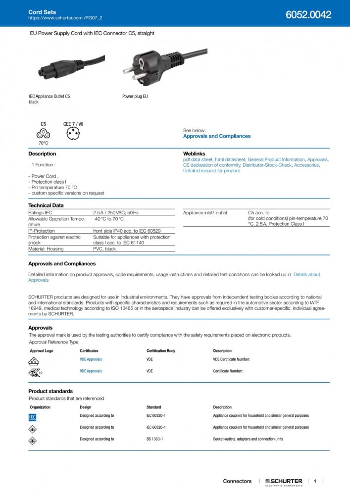 SCHURTER 6052.0042 datasheet page 1