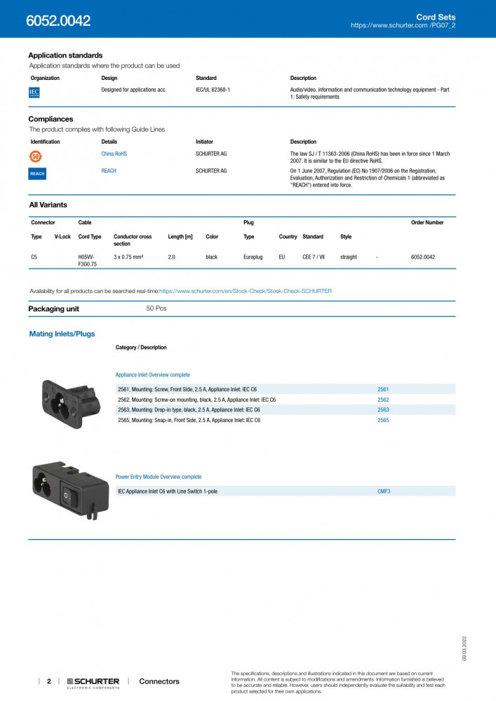 SCHURTER 6052.0042 datasheet page 2