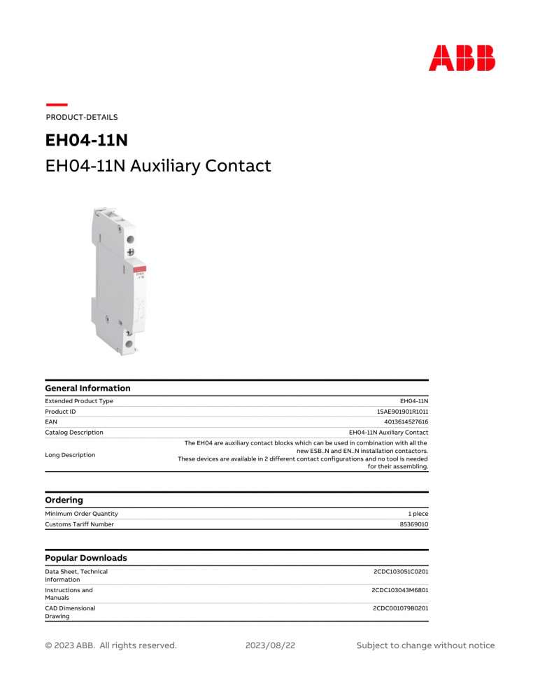 ABB EH04-11N technical document page 1