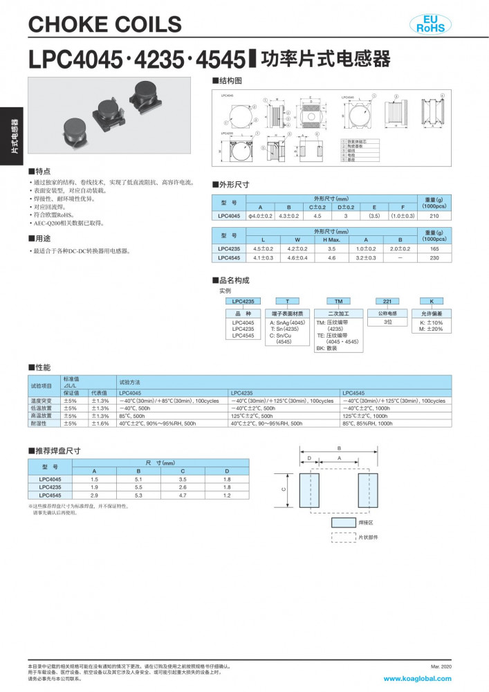 KOA LPC series datasheet page 1