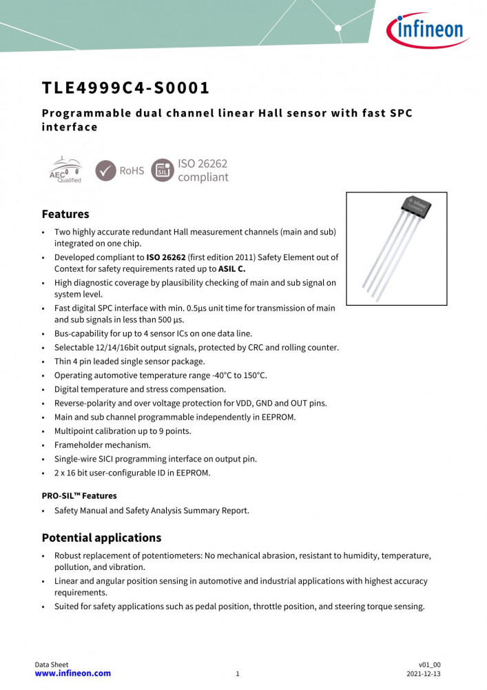 TLE4999C4-S0001 datasheet page 1